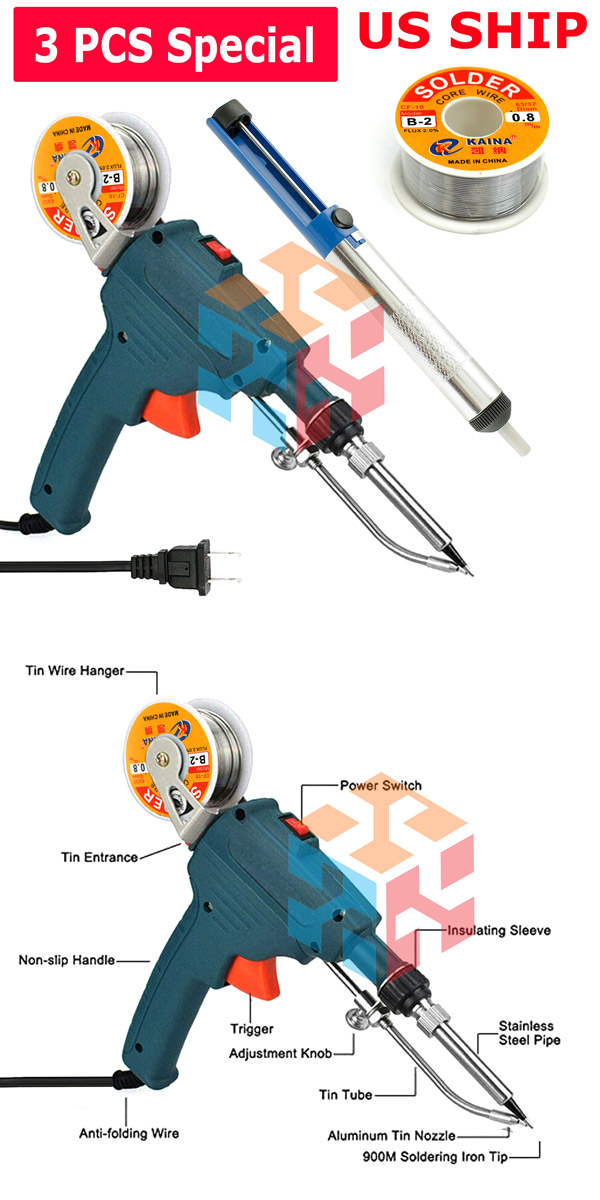 Auto Electric Soldering Iron Gun With FLUX 2% Solder Wire Tin wire 50g ...