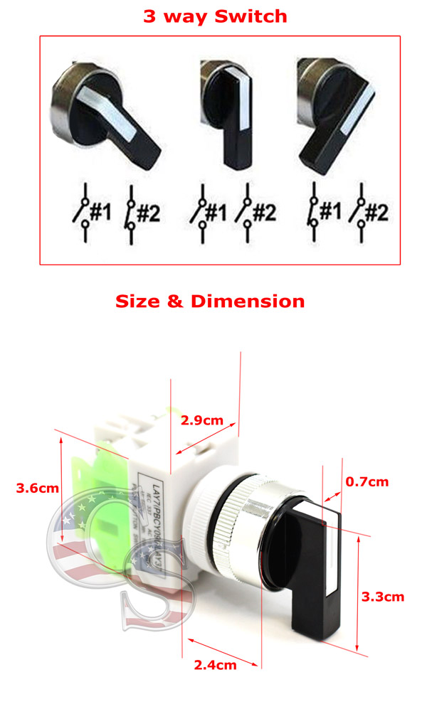 3 way ON/OFF AC DC 22mm ROTARY TWO POSITION SELECTOR SWITCH POWER LAY37 ...