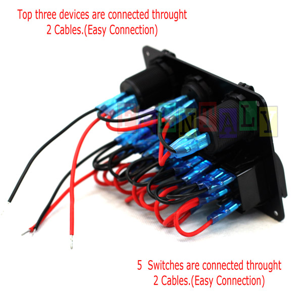 5 Gang On-Off Blue LED Toggle Switch Panel Voltmeter Dual USB Car Boat ...