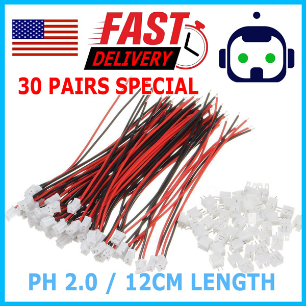 50 SETS Mini Micro JST 2.0 PH 2-Pin Connector plug with Wires Cables 120MM | eBay
