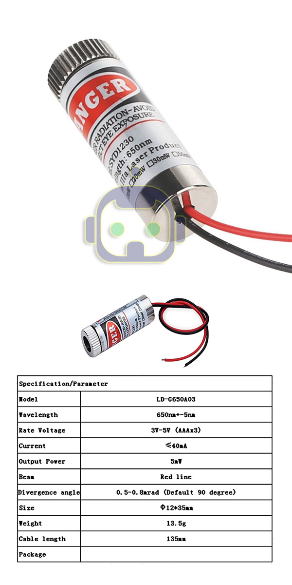 650nm 5mW Red Laser Line Module Focus Adjustable Laser Head 5V US ...